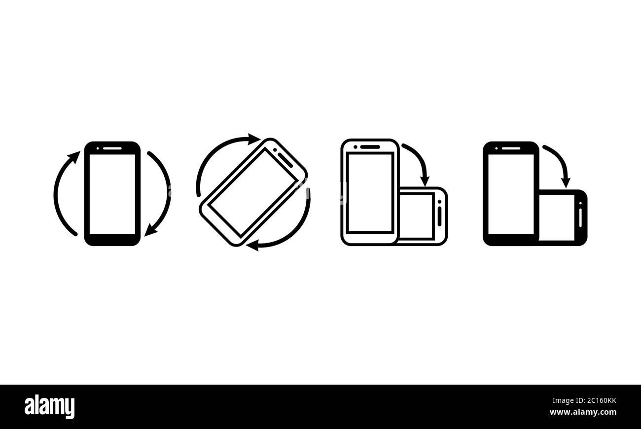 Smartphone rotation icons. Phone rotate set. Phone tilt vertical and ...
