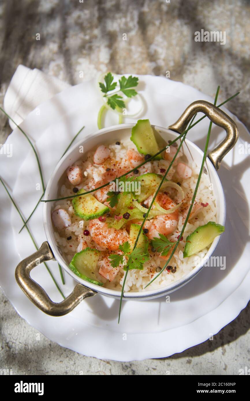 Rice with shrimp and zucchini Stock Photo - Alamy