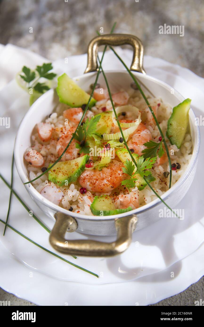 Rice with shrimp and zucchini Stock Photo - Alamy