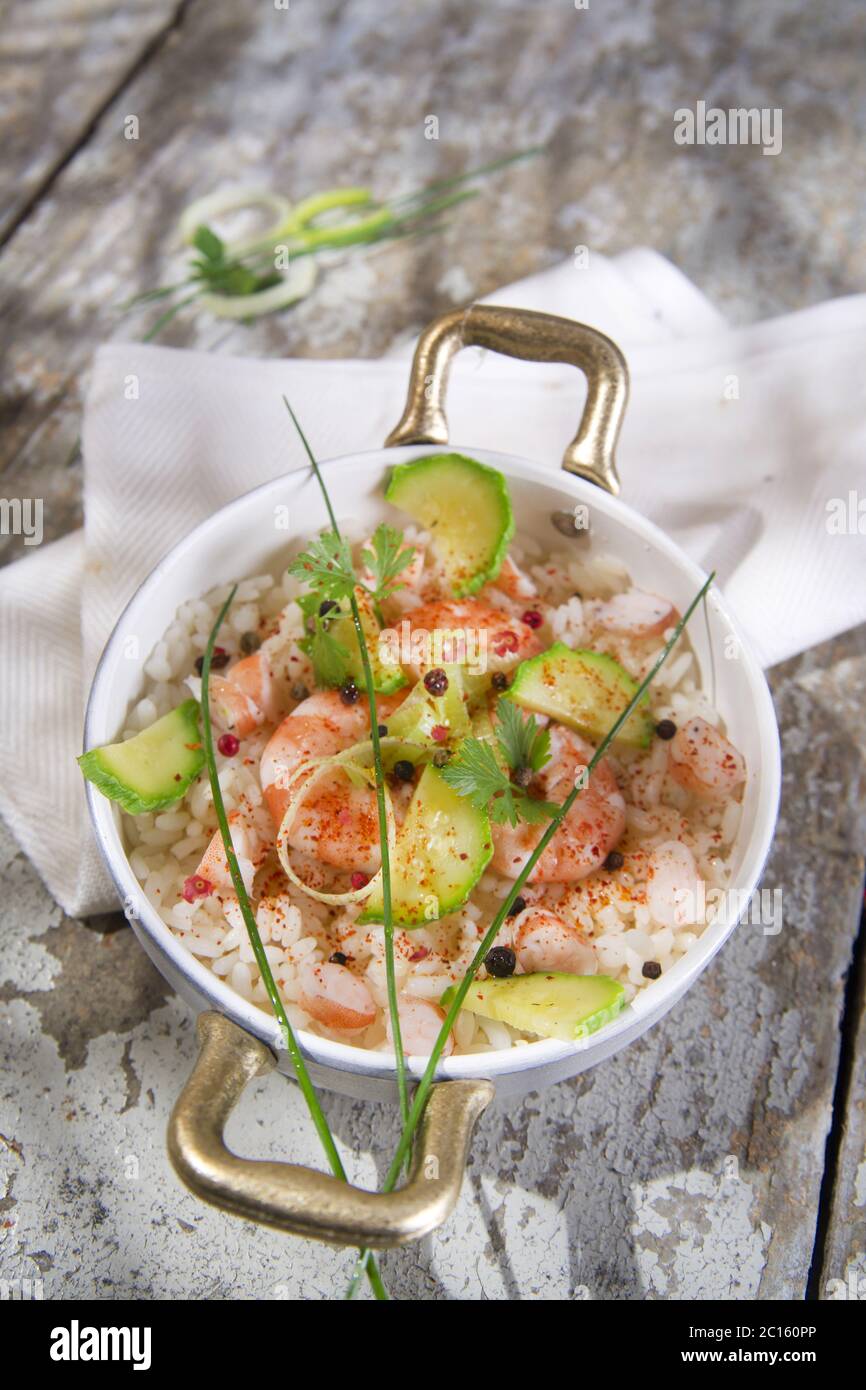 Rice with shrimp and zucchini Stock Photo - Alamy