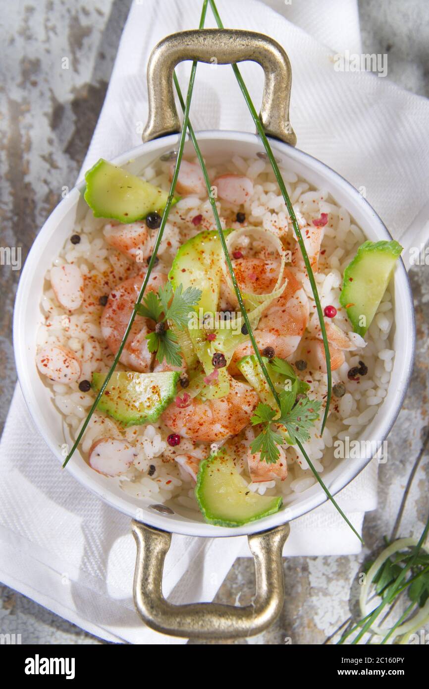 Rice with shrimp and zucchini Stock Photo - Alamy