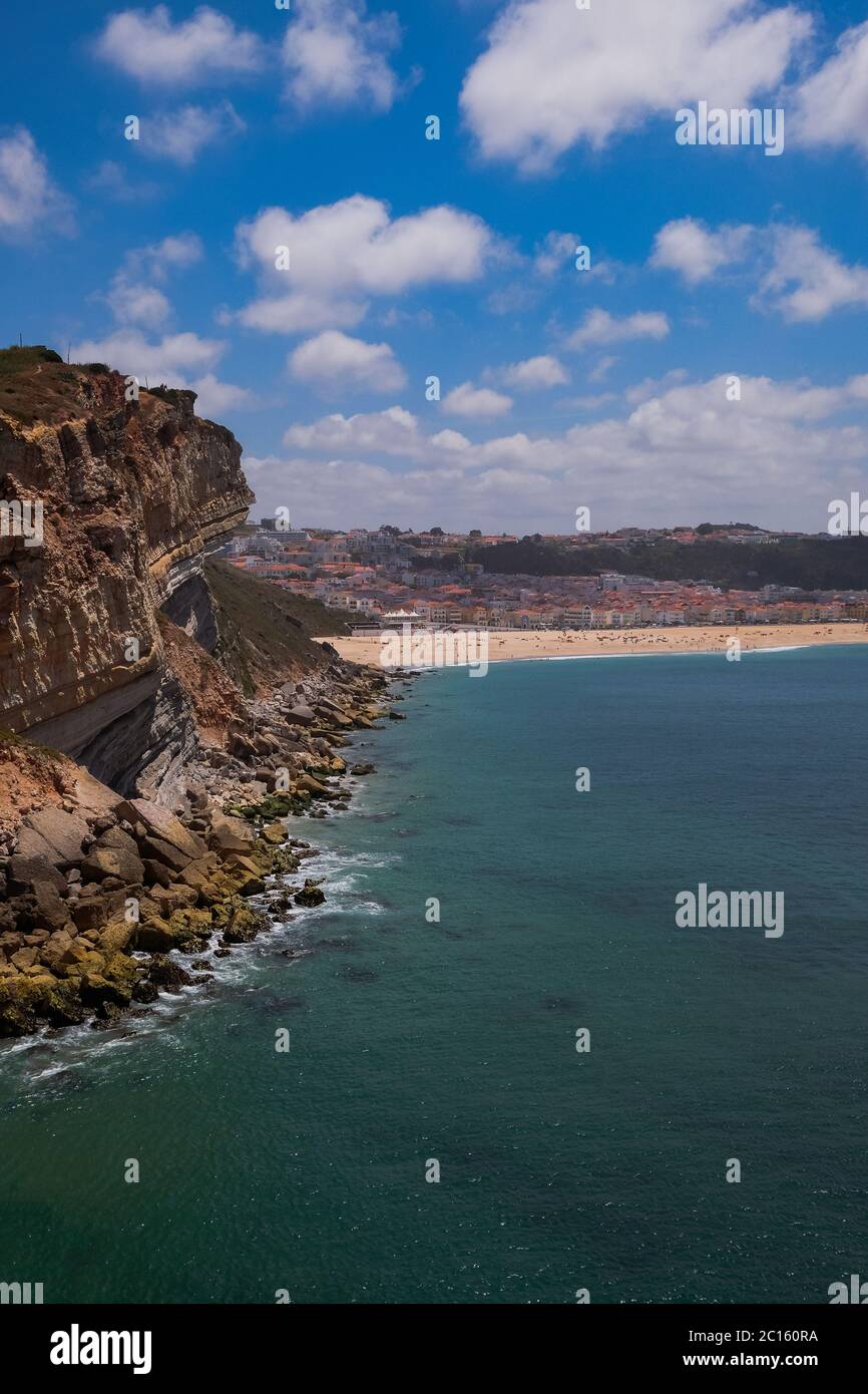 Aerial View - Summer Day at Nazaré Beach - Golden Sand and Beautiful ...