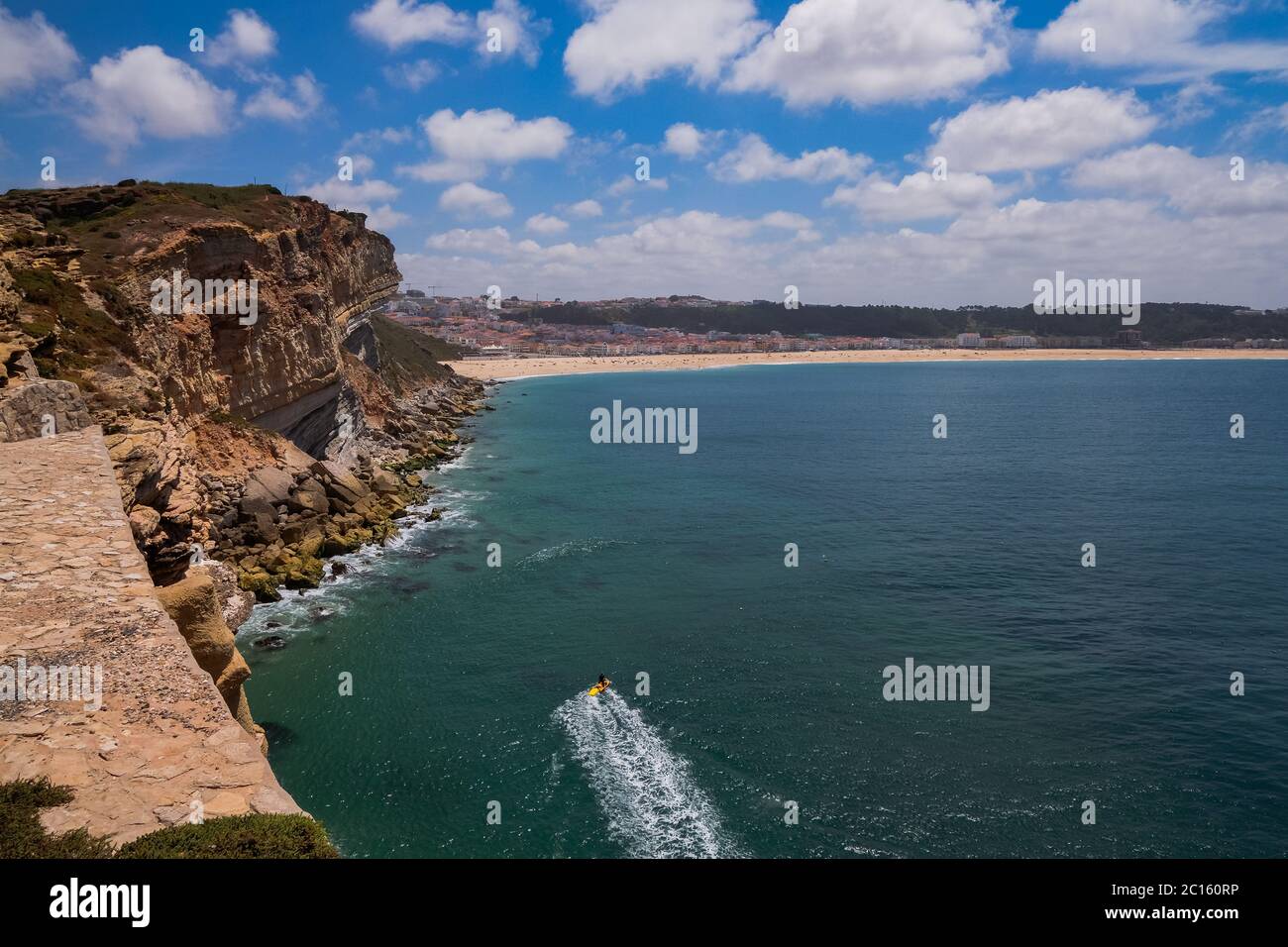 Aerial View - Summer Day at Nazaré Beach - Golden Sand and Beautiful ...