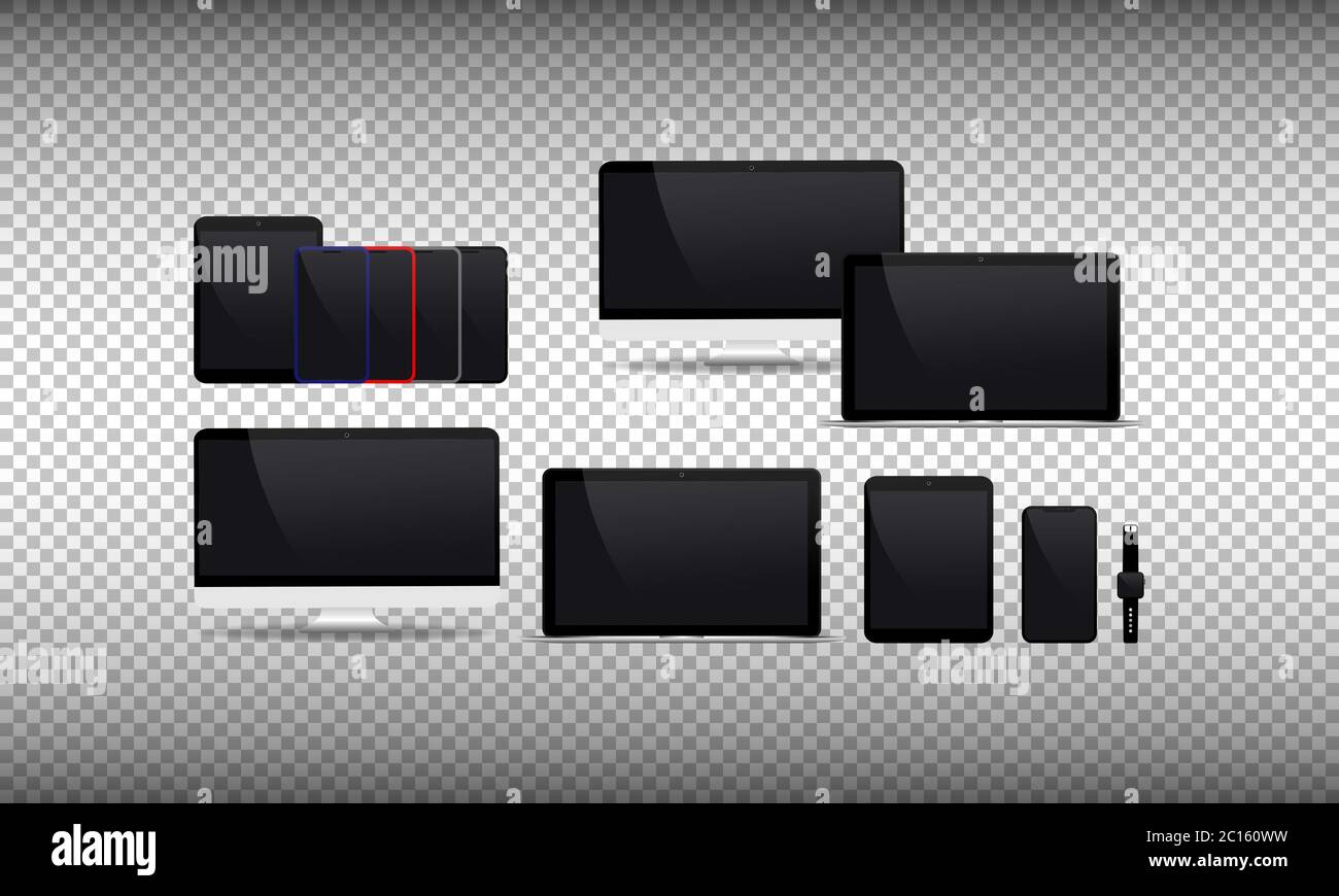Realistic laptop, tablet computer, monitor and mobile phone template ...