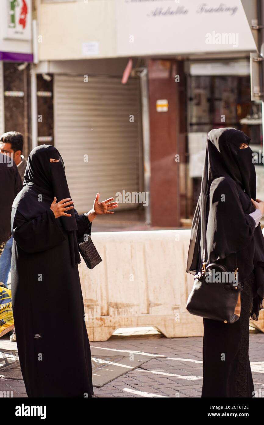 Dubai / United Arab Emirates - February 1, 2020: Two Muslim women ...