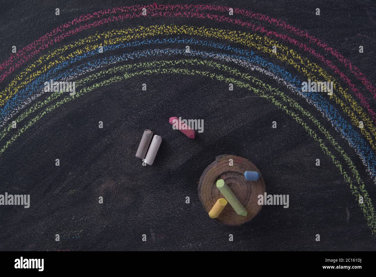 Rainbow drawn with chalk Stock Photo - Alamy