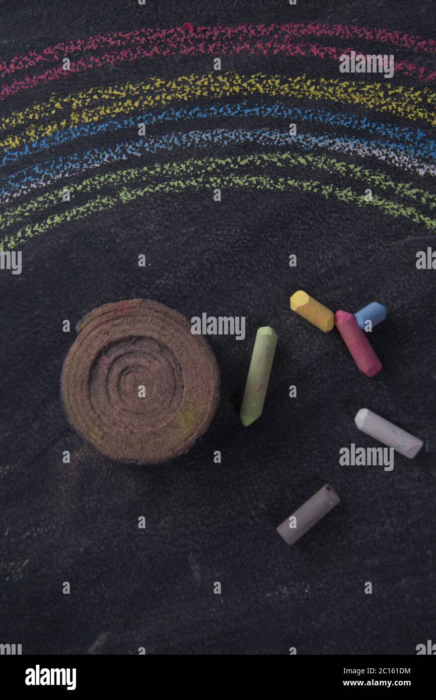 Rainbow drawn with chalk Stock Photo - Alamy
