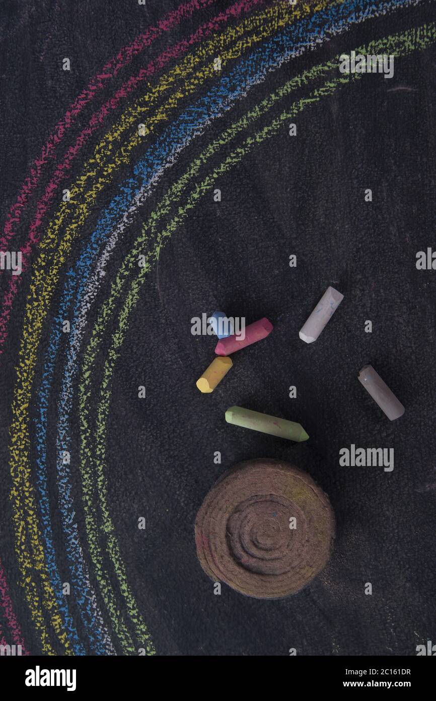 Rainbow drawn with chalk Stock Photo - Alamy