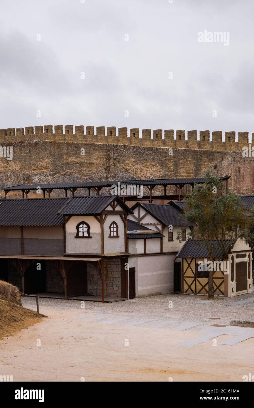 Óbidos, Portugal - stonewalled city with medieval fortress with Wooden ...