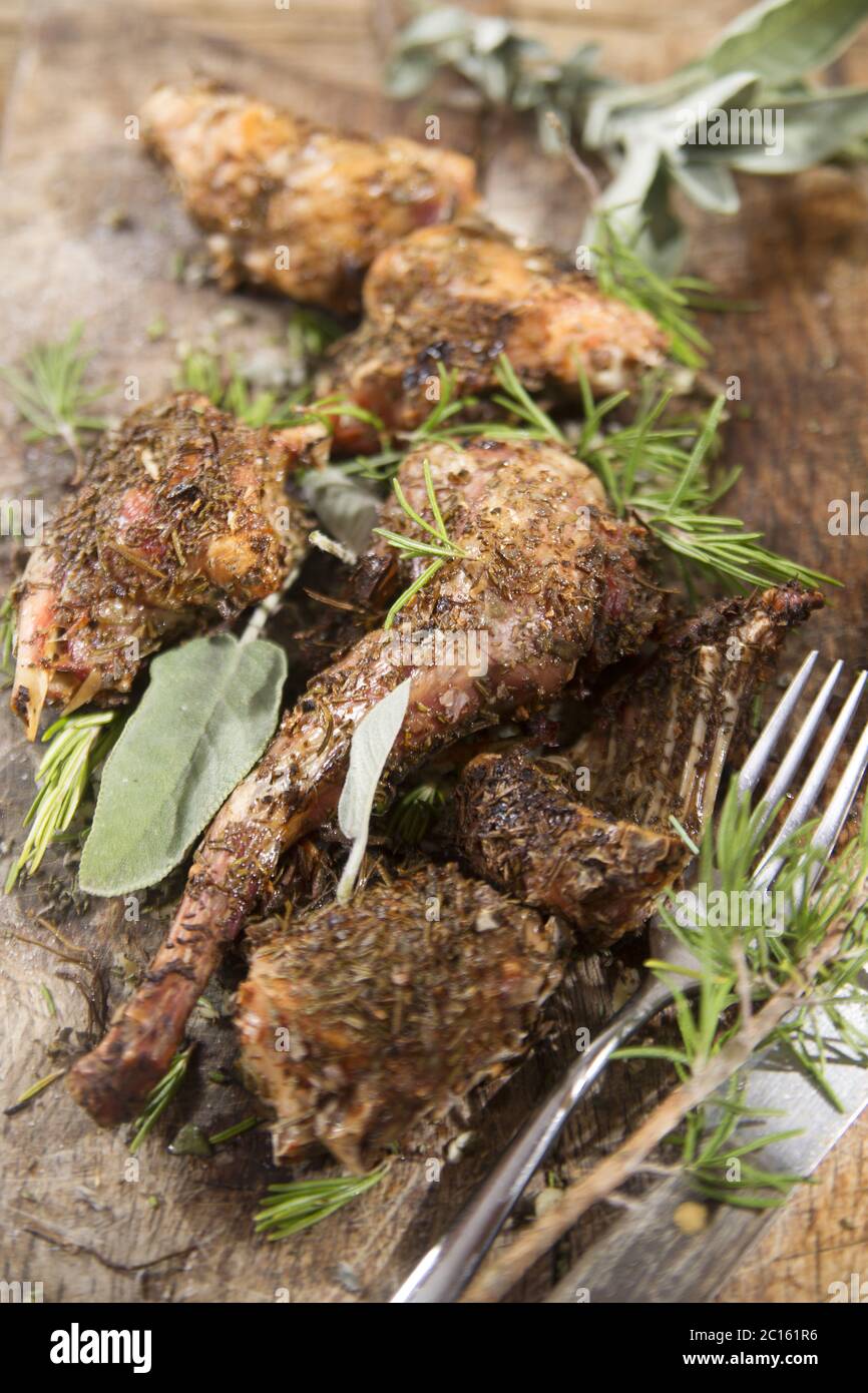 Roast Rabbit portions Stock Photo - Alamy