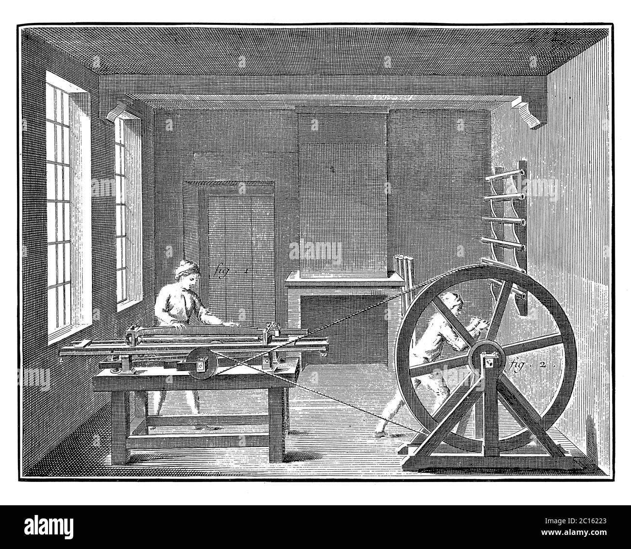 Medieval middle ages spinning wheel Black and White Stock Photos ...