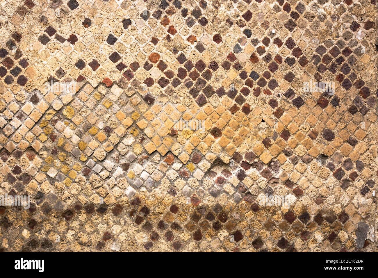 Decorative ancient Roman diagonal brick masonry wall construction ...