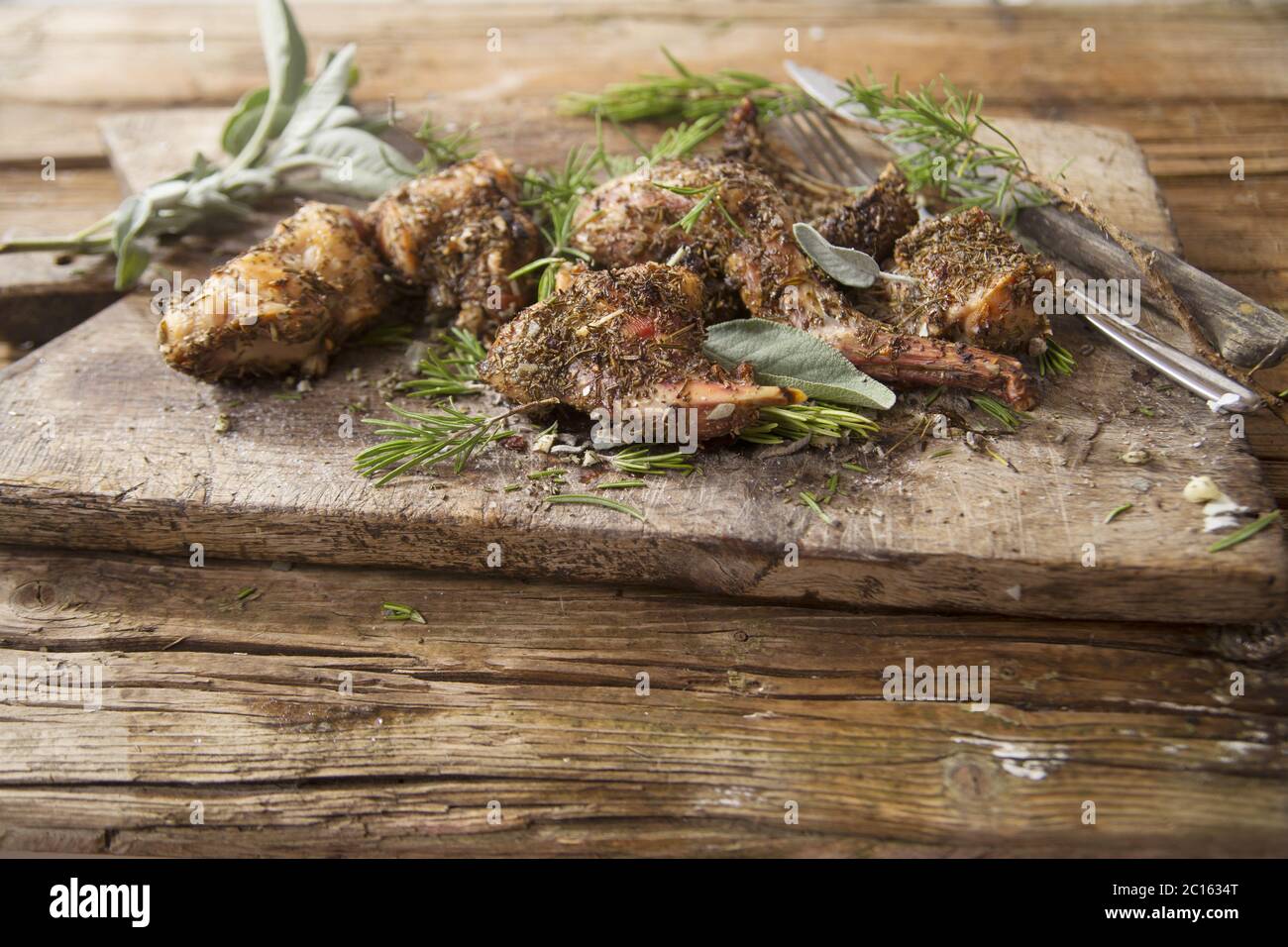 Roast Rabbit portions Stock Photo - Alamy