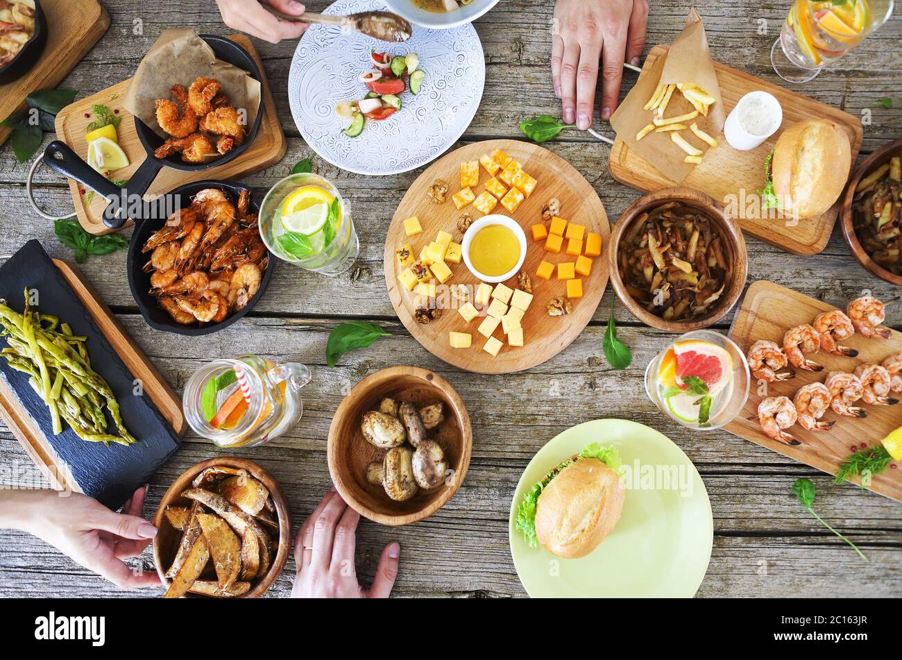 Family dinner top view Stock Photo - Alamy