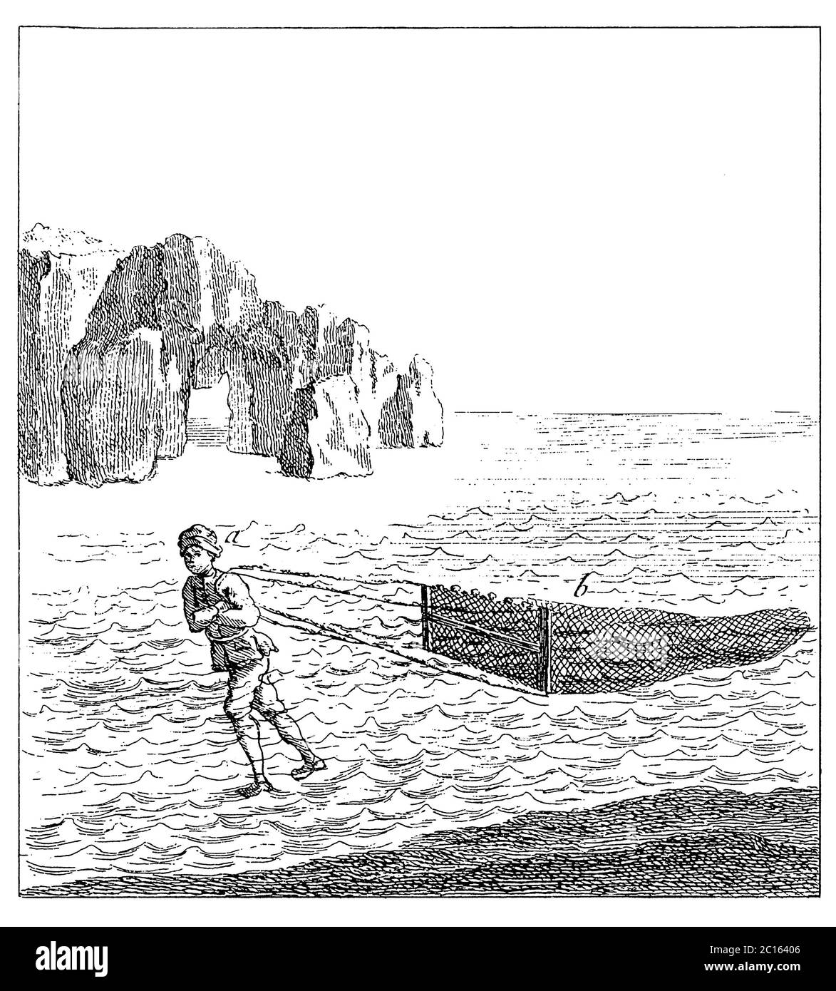 18th century illustration of how fisherman draggs fishing net ...