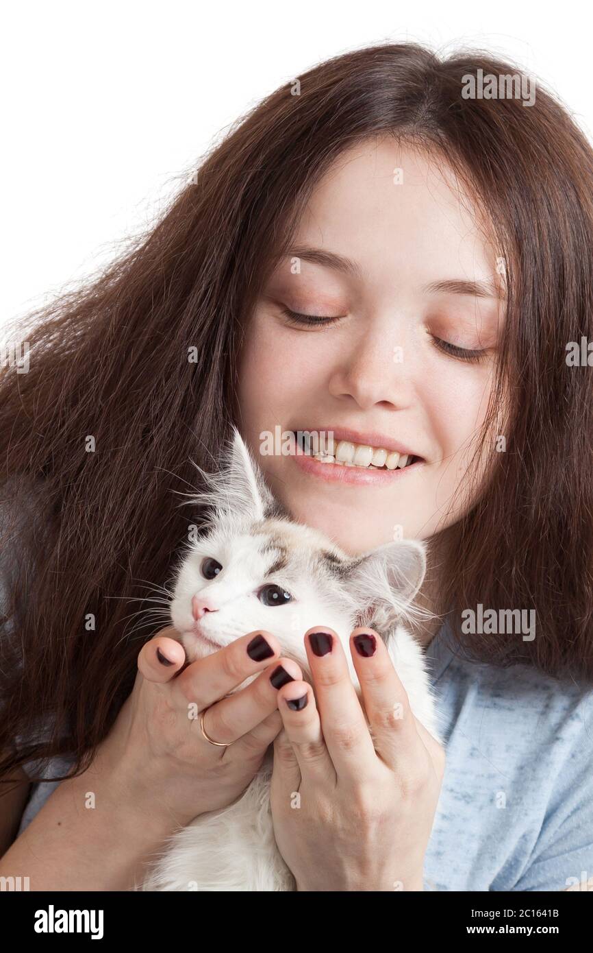 Teenage girl holding cat portrait hi-res stock photography and images ...