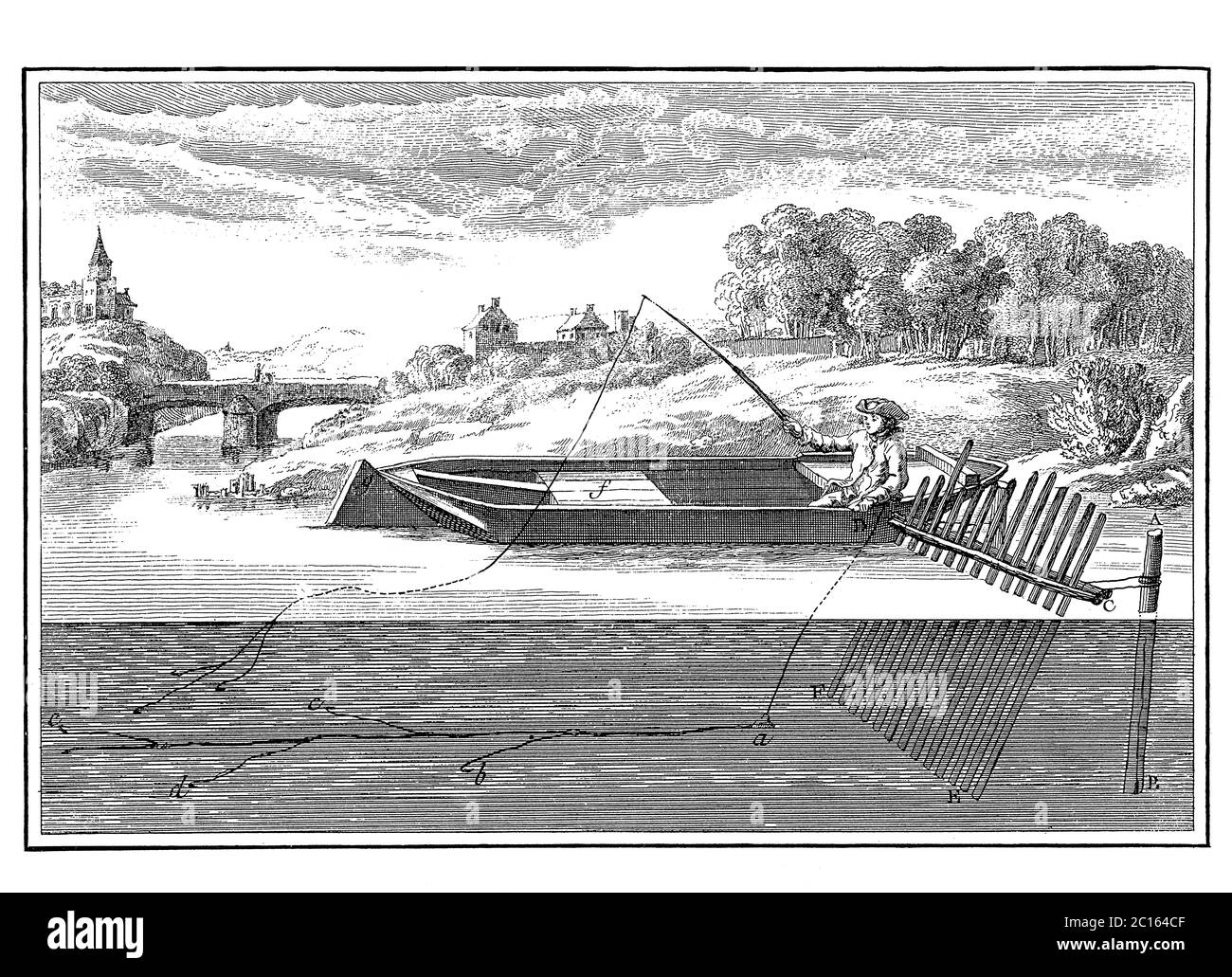 18th century illustration of fishing without bait. Published in "A ...