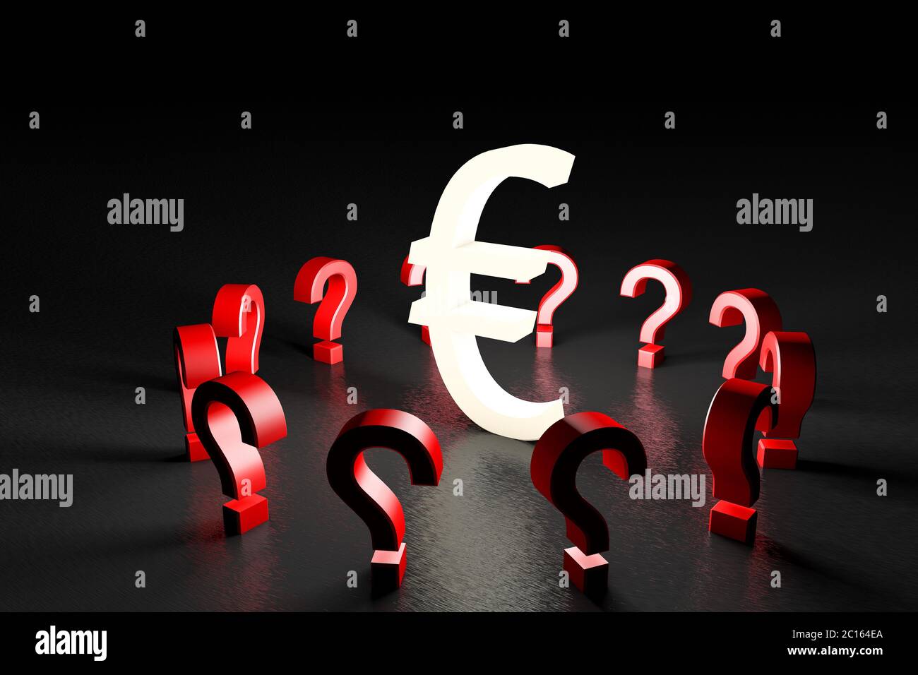 3d illustration white euro sign with red question marks Stock Photo - Alamy