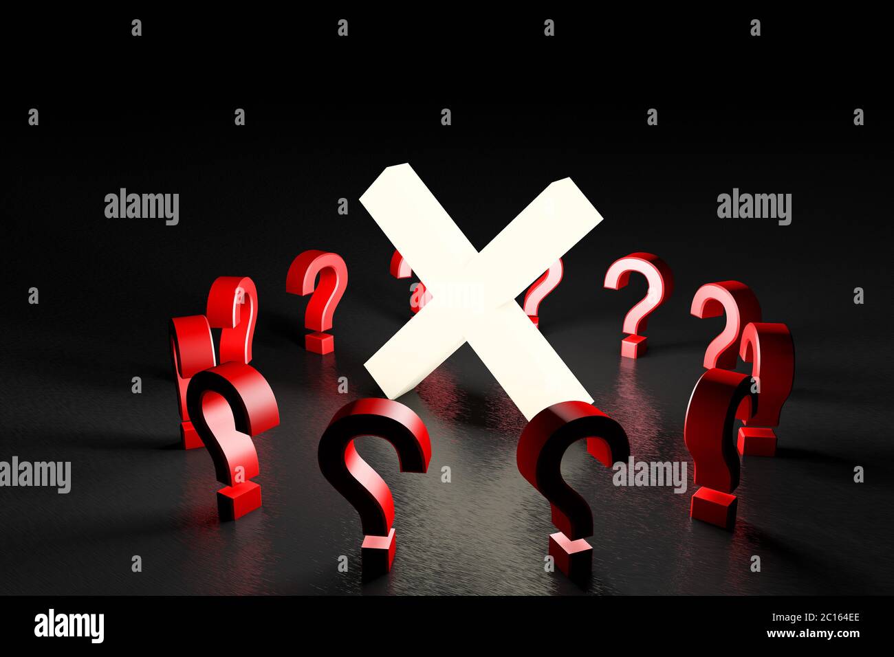 3d illustration white wrong mark with red question marks Stock Photo ...