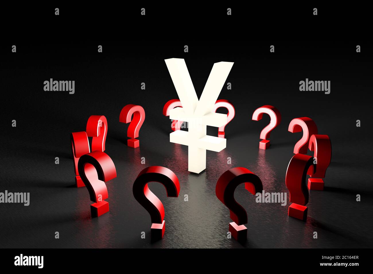 3d illustration white RMB sign with red question marks Stock Photo - Alamy