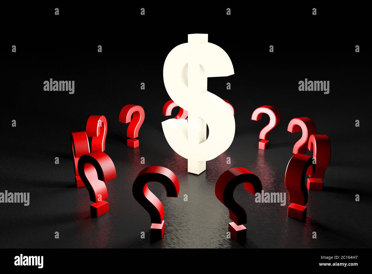 3d illustration white dollar sign with red question marks Stock Photo ...