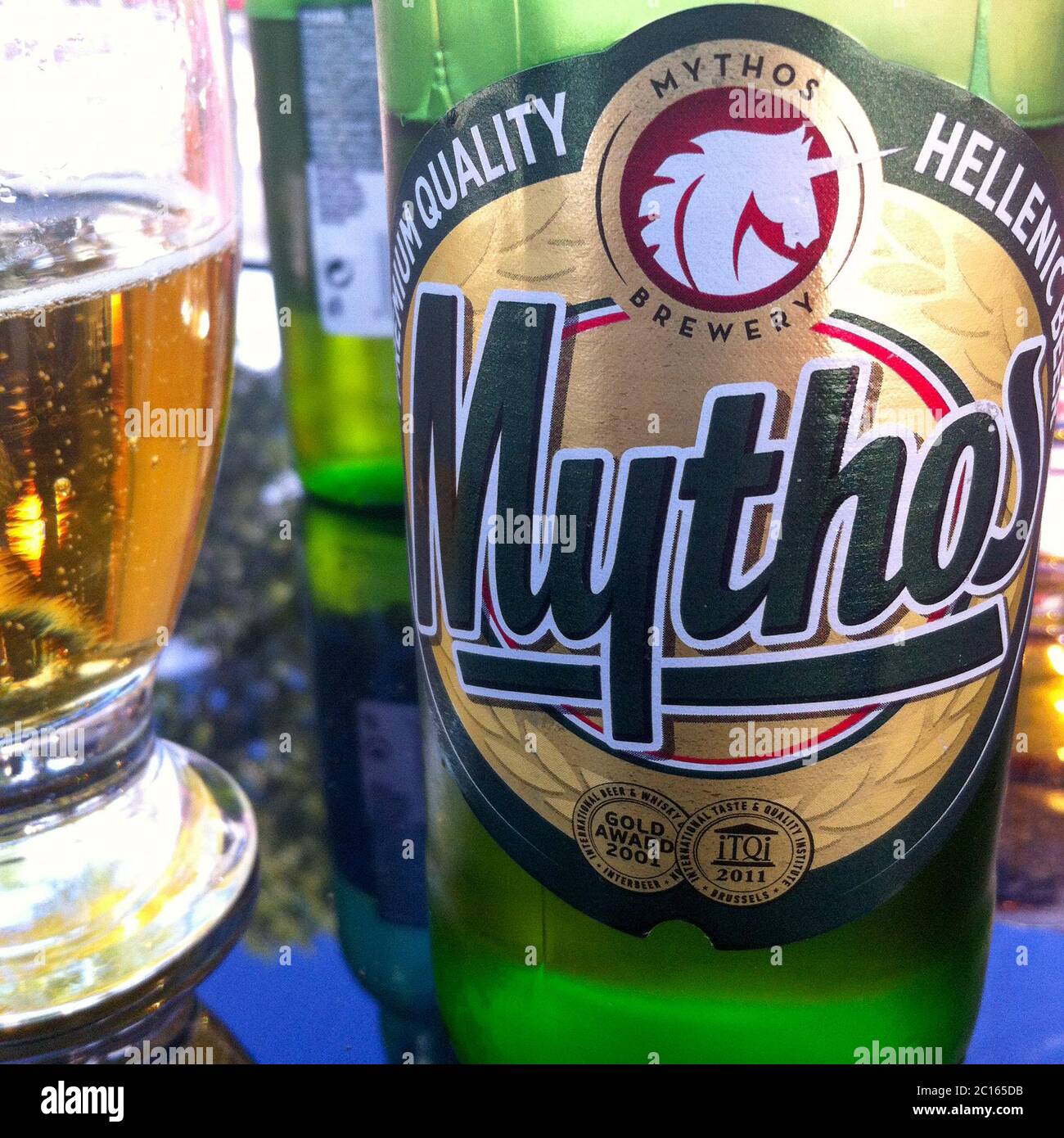 Mythos Greek beer bottles, France Stock Photo - Alamy