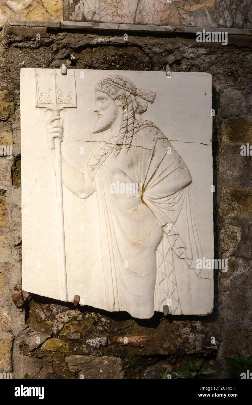 Replica relief carved tablet of the Roman god Neptune in the sacred ...
