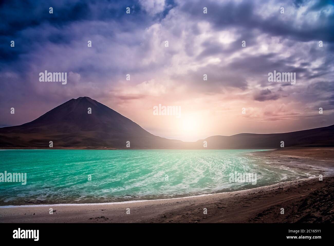 Lagoon and volcano Stock Photo - Alamy