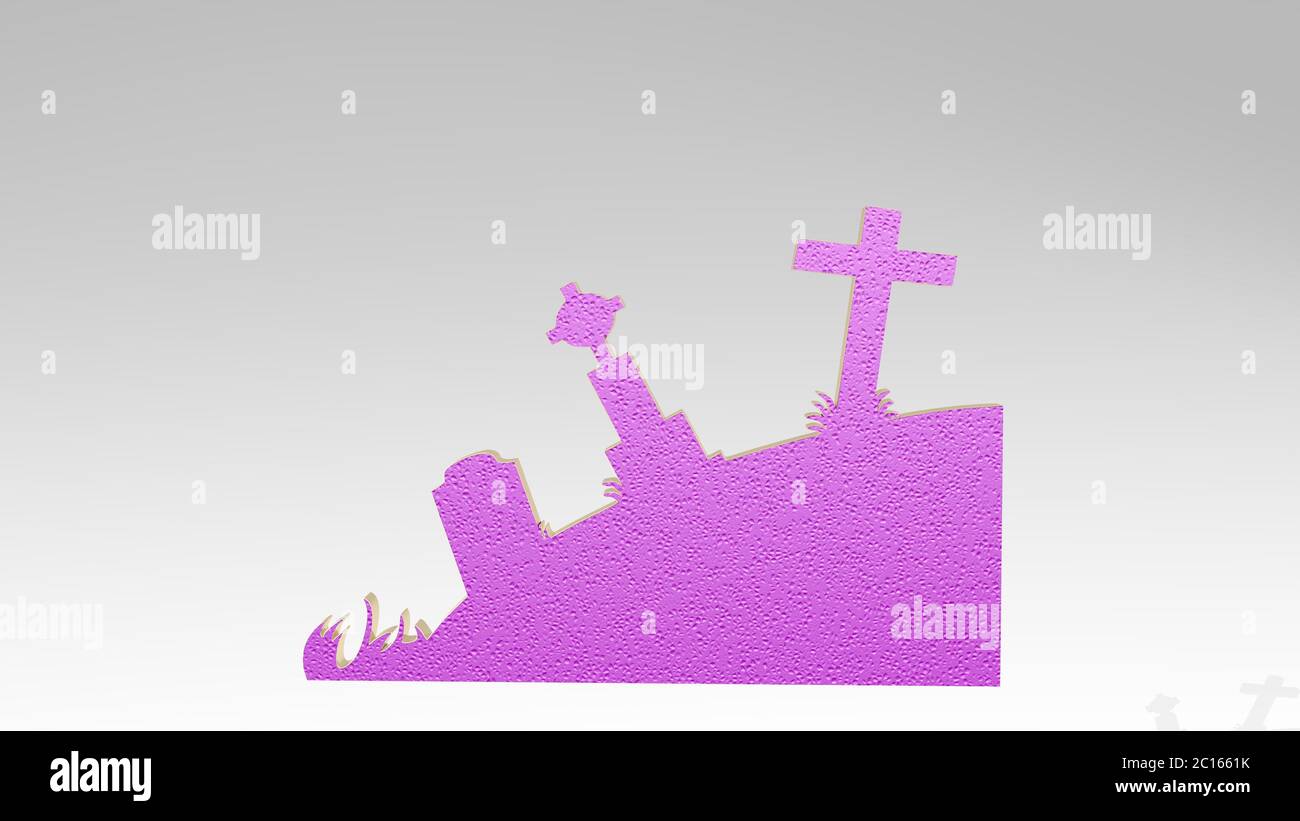 graveyard over hill made by 3D illustration of a shiny metallic ...