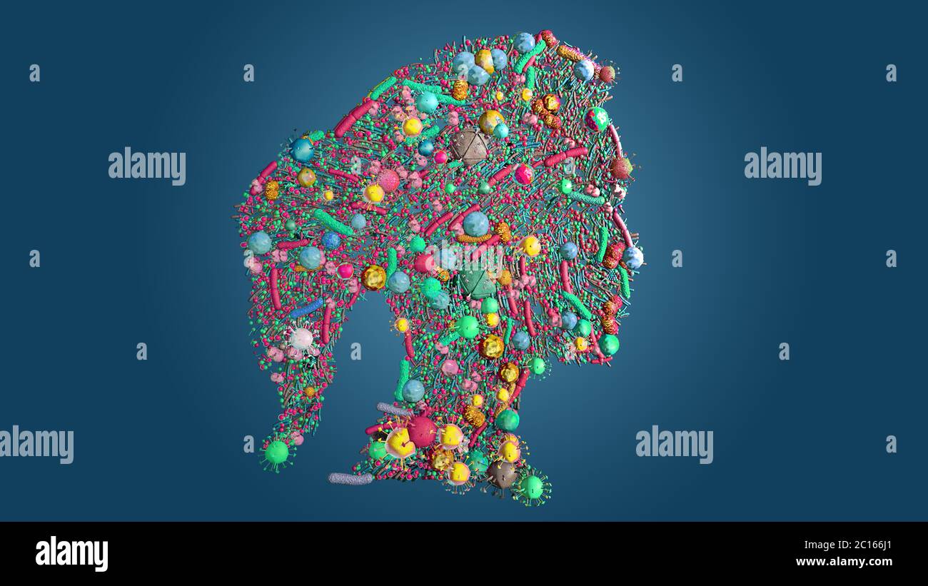 Silhouette of a human with skin flora,microorganisms which naturally ...