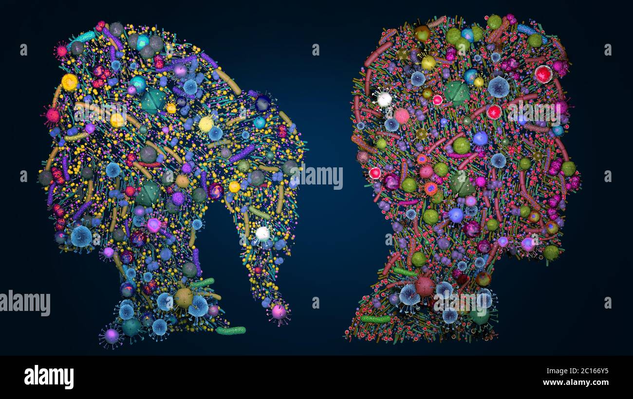 Silhouette of a human with skin flora,microorganisms which naturally ...