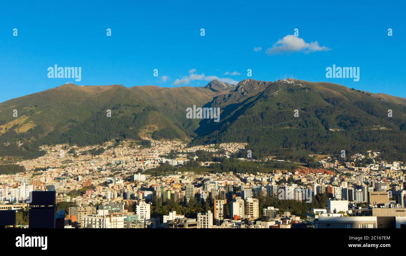 Panoramic view of the central area of the city of Quito with the Rucu ...