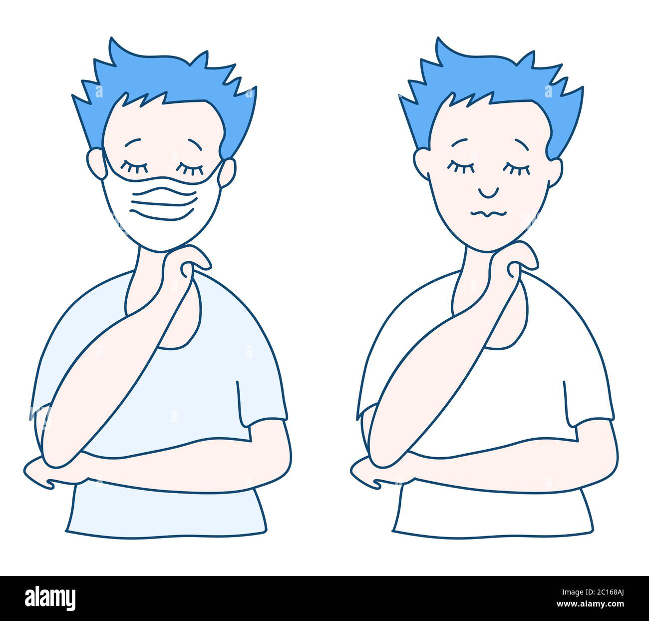 Young cute guy in a medical mask. And a man without a mask on his face ...