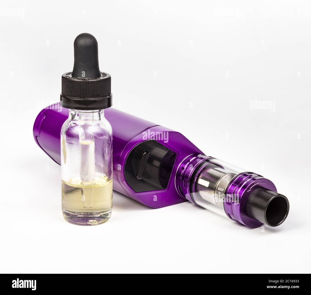 Vaping electronic mod and vape liquid on white Stock Photo - Alamy