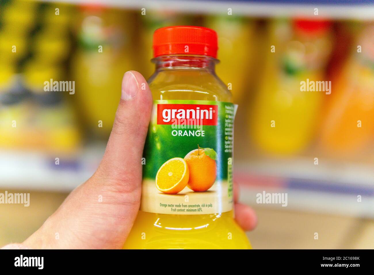 Tyumen, Russia-June 05, 2020: Granini natural orange juice. on the ...