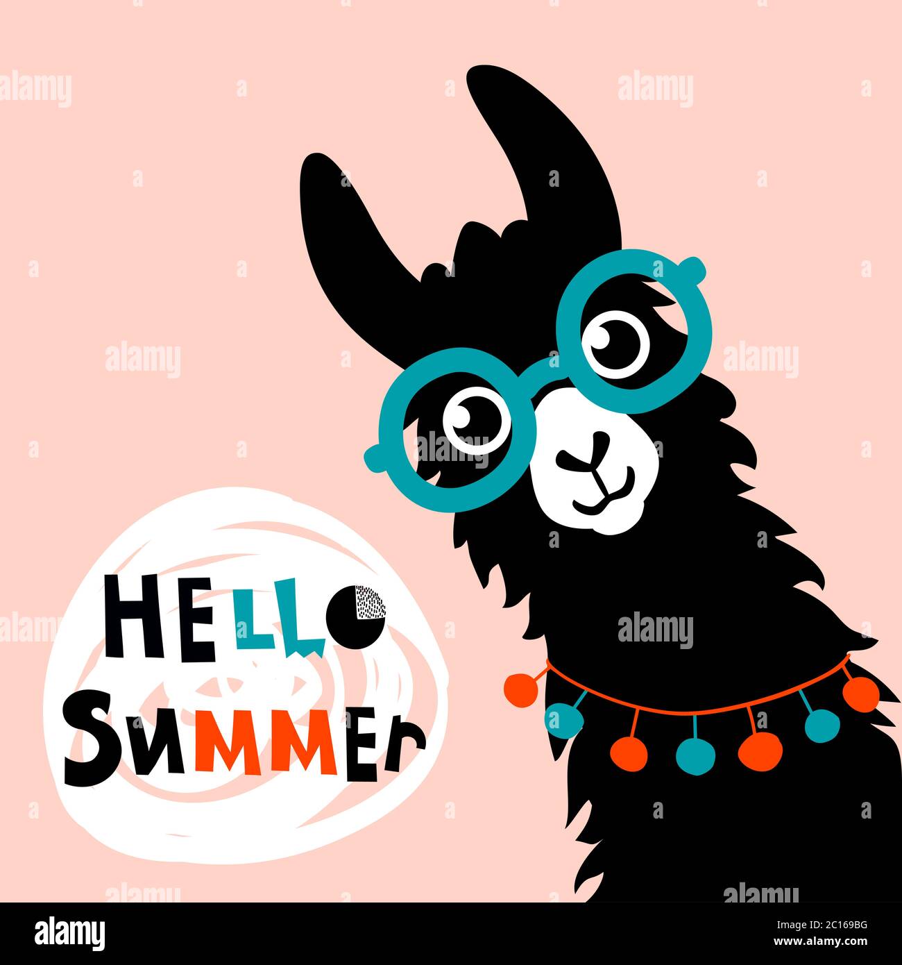 Llama Alpaca. Hello Summer card. Vector illustration Stock Vector Image ...