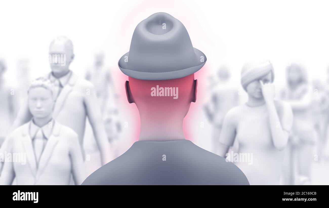 A sick person moves in public and can infect others - 3d illustration ...