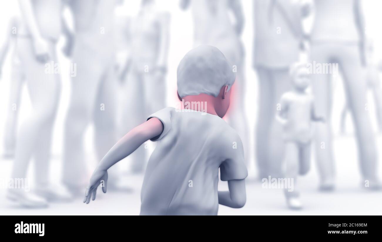 A sick child moves in public and can infect others - 3d illustration ...