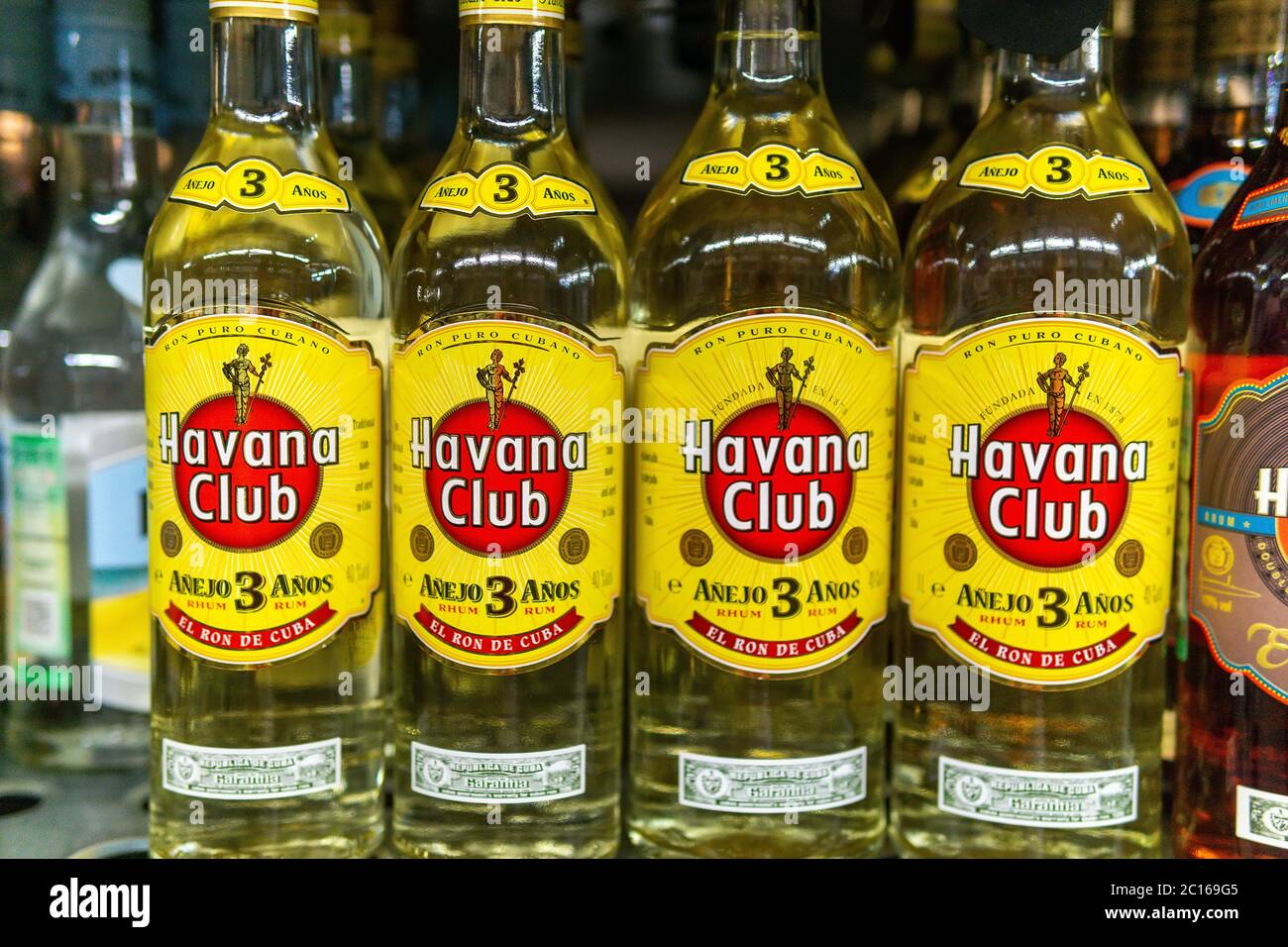 Tyumen, Russia-June 05, 2020: Bottle of Havana Club, a brand of rum one ...