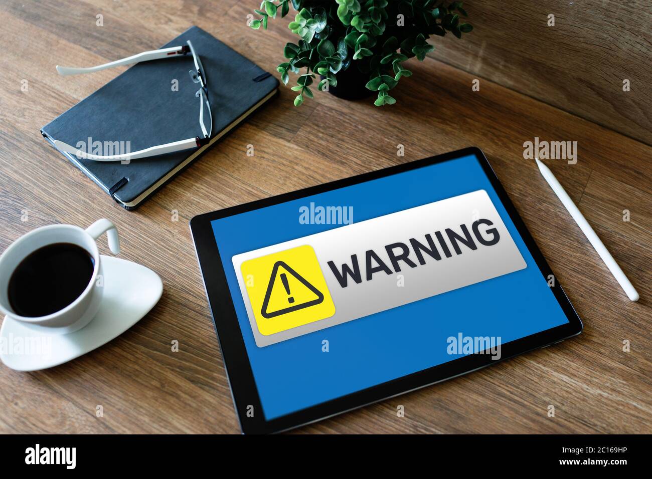 Warning message sign on screen. Virus detection security breathe ...