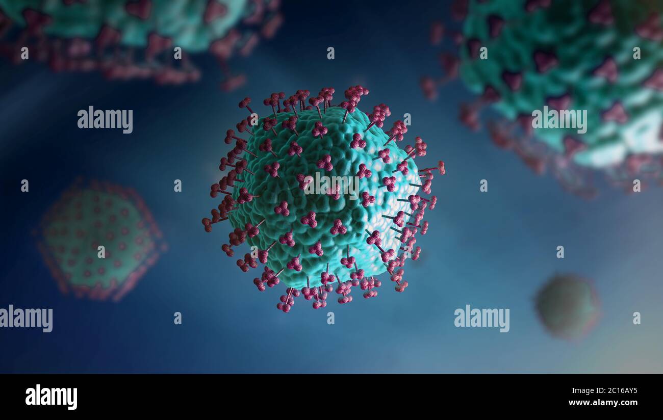 3D illustration of blue colored virus cells with sensors or receptors ...