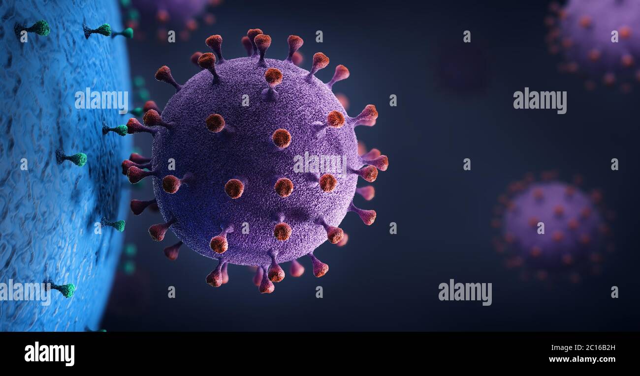 Virus pathogen or virus particle interacting with cell - 3d ...
