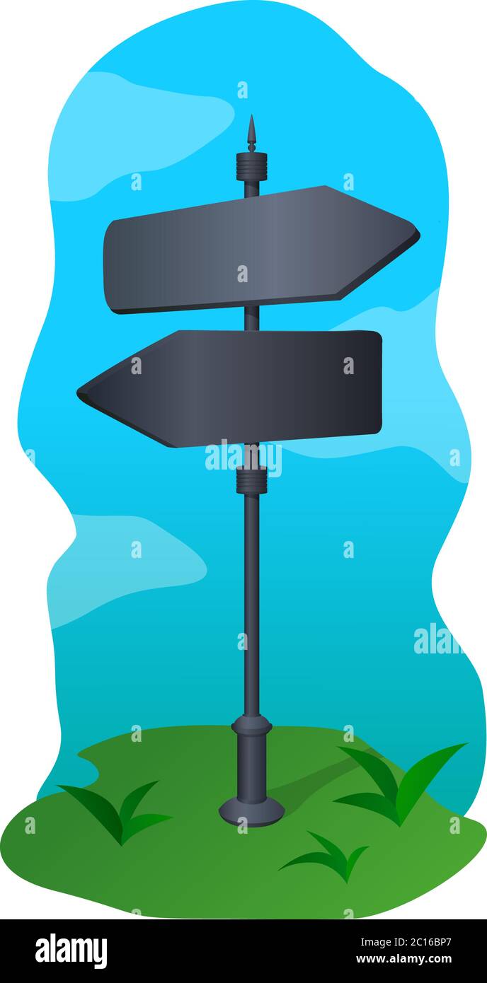 Cartoon illustration with black signpost with two arrows and beautiful ... Cartoon illustration with black signpost with two arrows and beautiful ...