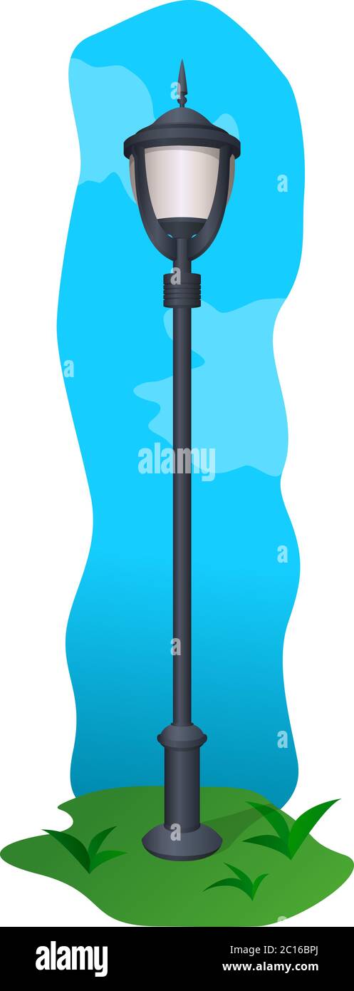 Vector illustration with outdoor lamp on the green grass Stock Vector ...