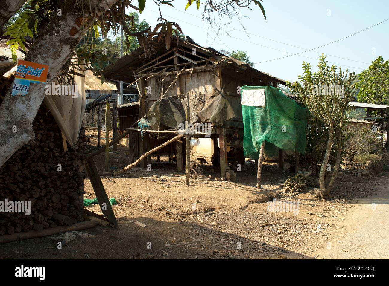 Typical houses in an indigenous Hmong village in Mae Hong Son Province ...