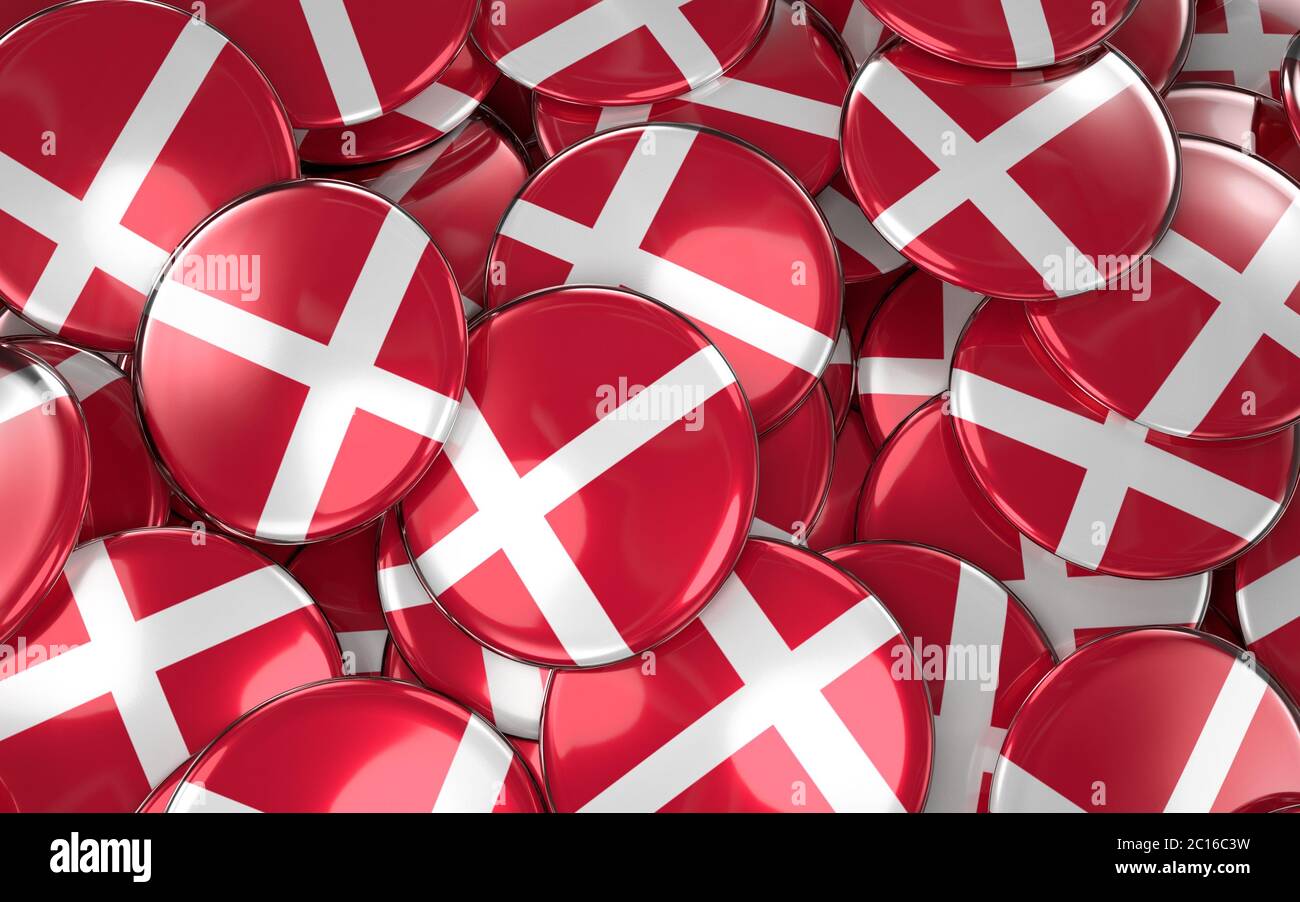 Denmark Badges Background - Pile of Danish Flag Buttons Stock Photo - Alamy