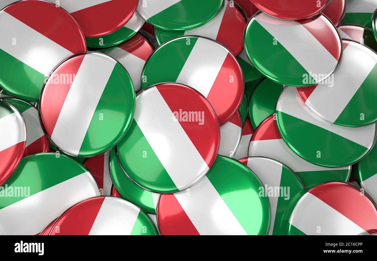 Italy Badges Background - Pile of Italian Flag Buttons Stock Photo - Alamy