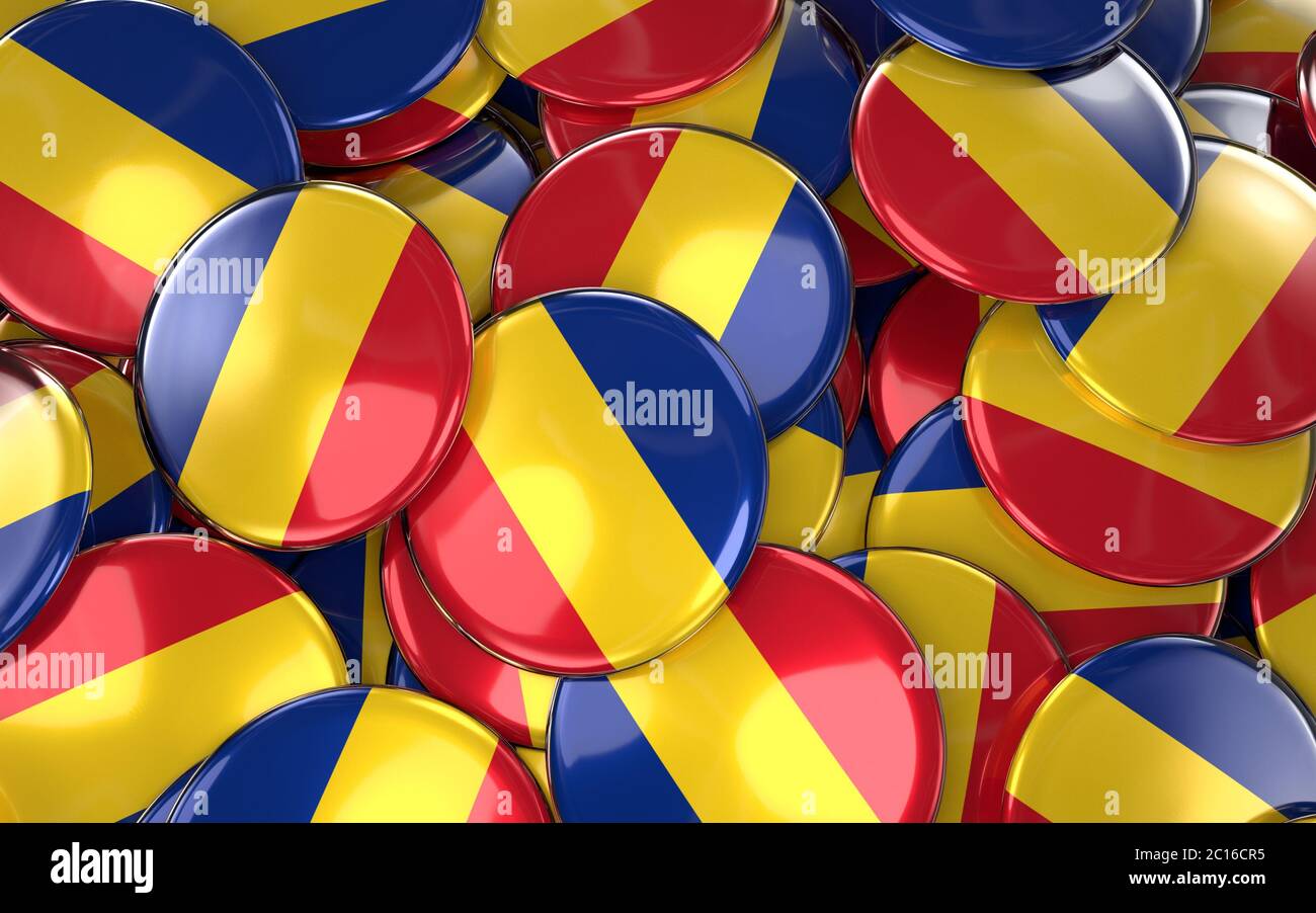 Romania Badges Background - Pile of Romanian Flag Buttons Stock Photo ...