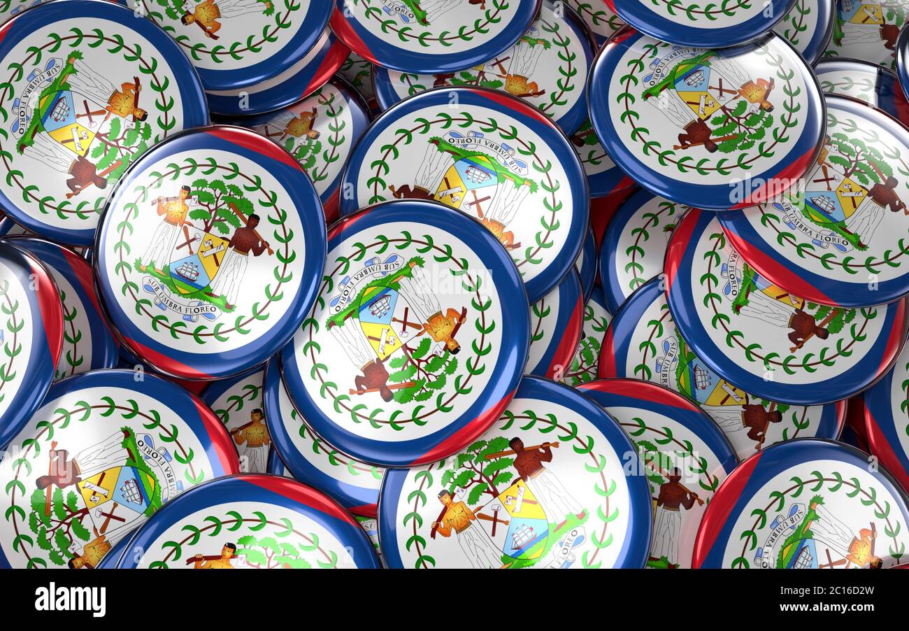Belize Badges Background - Pile of Belizean Flag Buttons Stock Photo ...