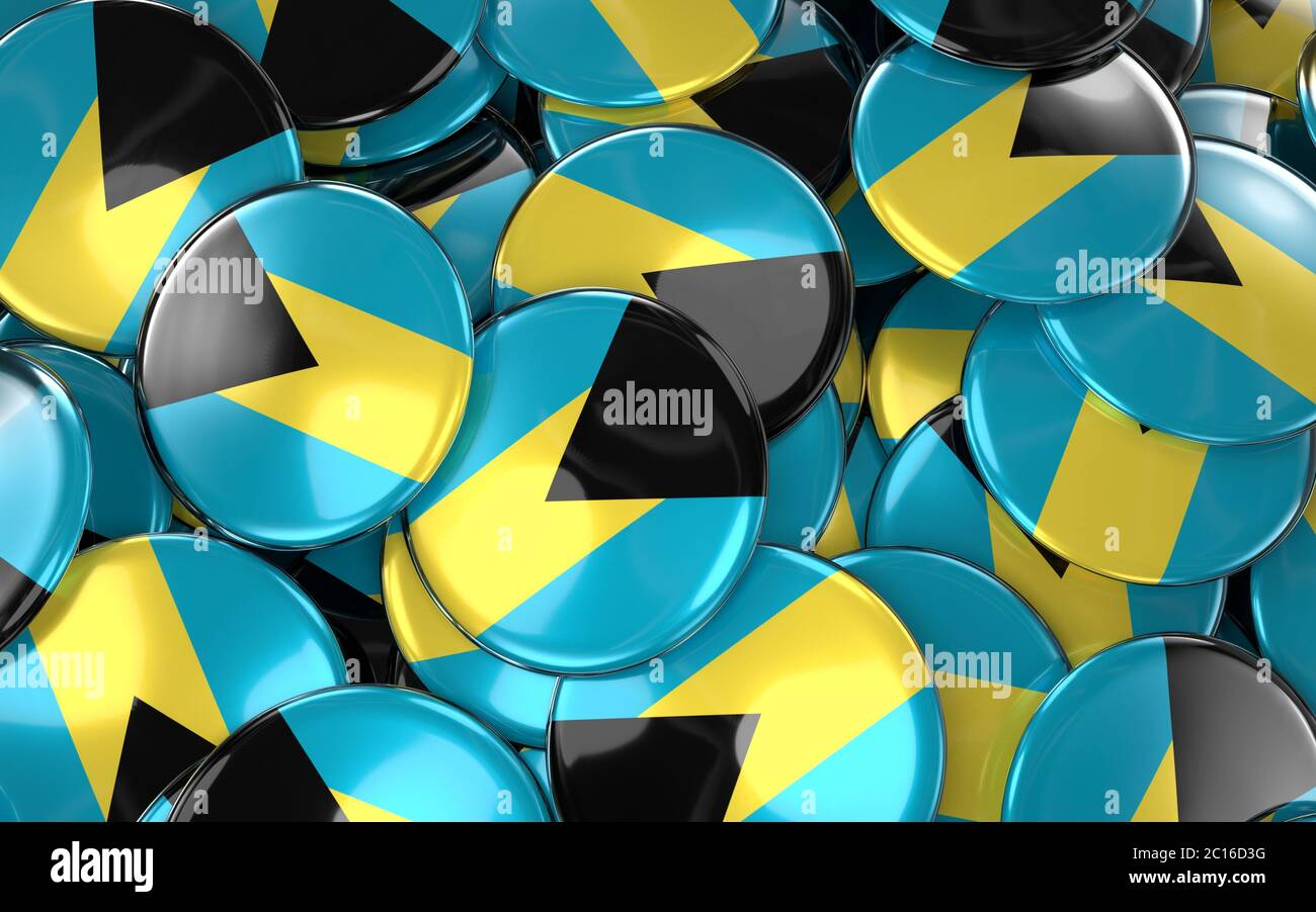 Bahamas Badges Background - Pile of Bahamian Flag Buttons Stock Photo ...